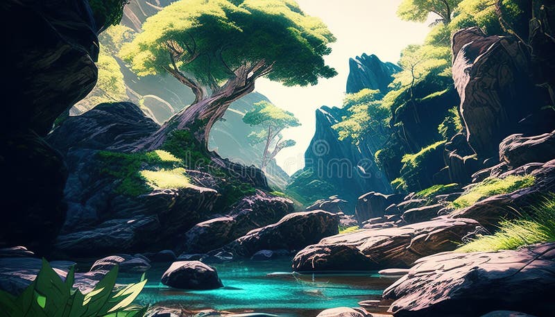 Serene Natural Environment, with Lush Greenery and Tranquil Waterscapes ...