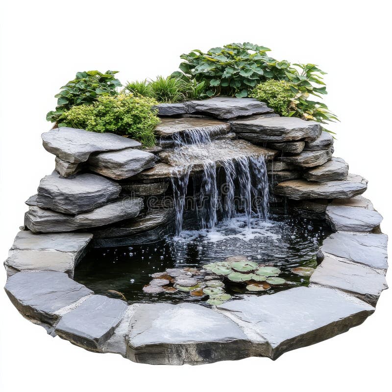 Serene Natural Pond with Rock Formation and Cascading Waterfall Stock ...