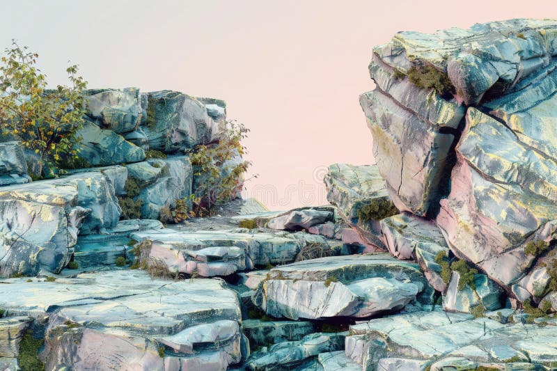 Serene Natural Scene Featuring Rocks Trees Hillside Stock Photos - Free ...