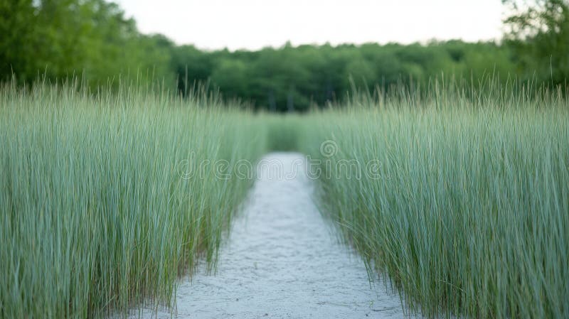 Serene Nature Path through Tall Grass Stock Illustration - Illustration ...