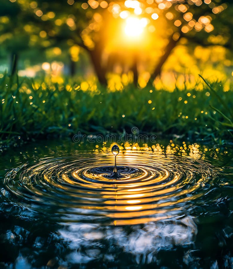 Water Drop Ripple Effect Nature Background Sunlight Reflection Pond ...