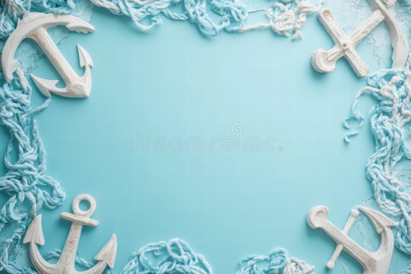 Nautical Map Background Featuring Anchors and Rope in a Decorative ...