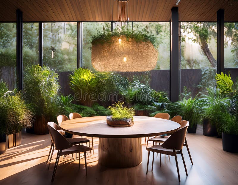 A Serene Negotiation Environment Showing a Round Table Underneath Soft ...