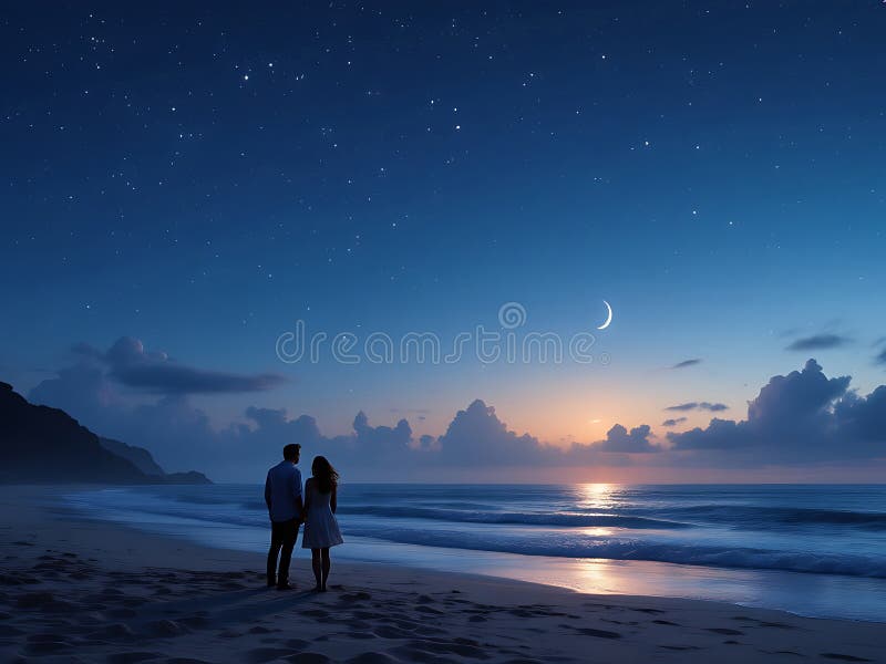 A Serene Night Filled with Starlit Romance Stock Image - Image of ...