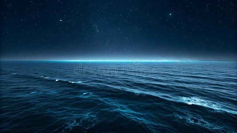 Serene Night Ocean Scene Under a Starry Sky Tranquil Waters and ...