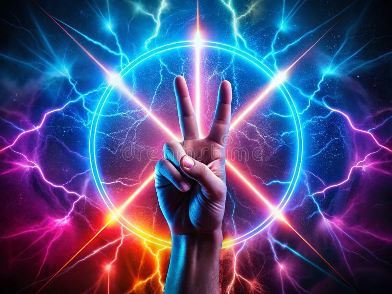 Serene Night Photography a Hand Gesture of Peace Against a Dramatic ...