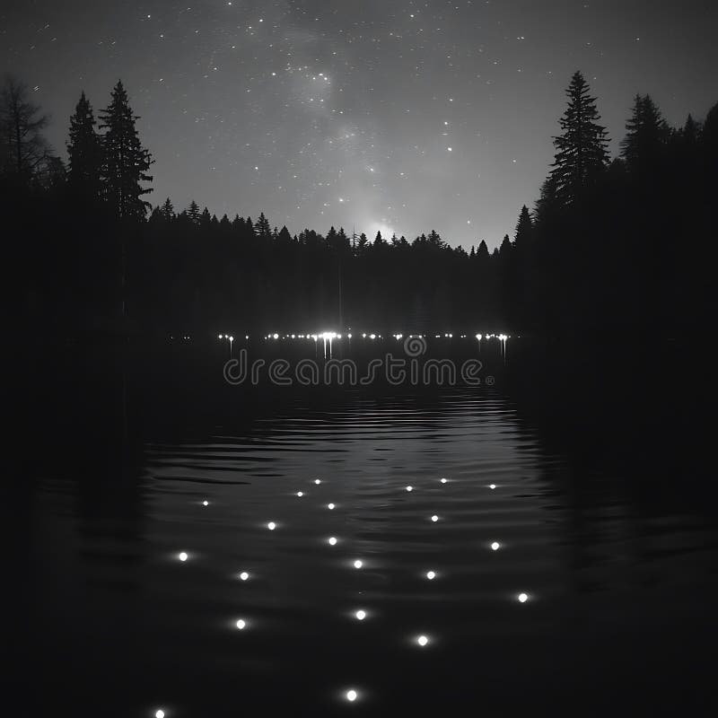 Starry Night Reflection on Calm Water Surface Stock Illustration ...