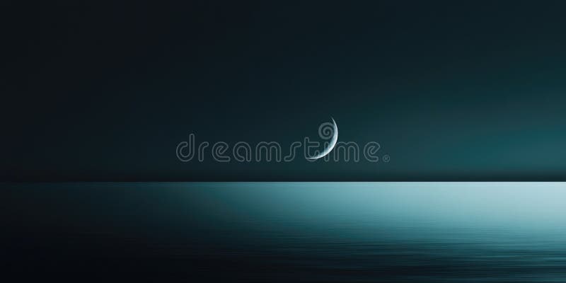 Serene Night Sky with Crescent Moon Over Calm Ocean Stock Photo - Image ...