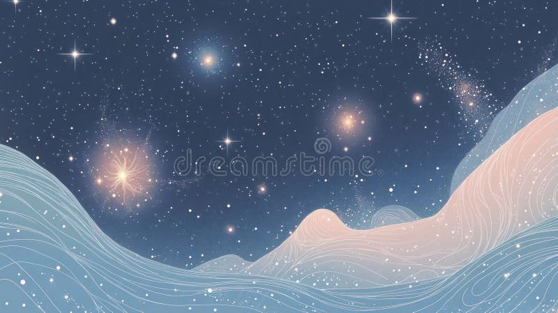 A Serene Night Sky Filled with Stars Over Stylized Waves, Evoking ...