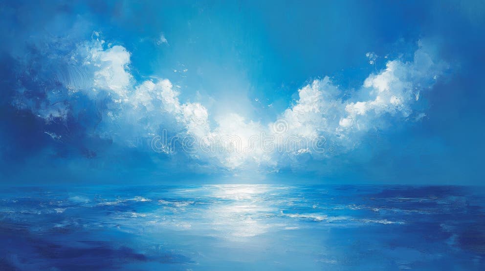 Serene Nightscape: Blue Ocean Under Starlit Sky Stock Illustration ...