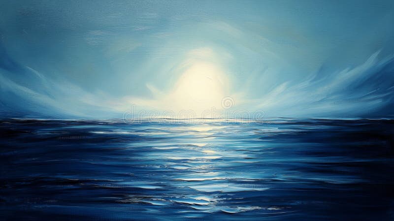 Serene Nightscape: Dark Blue Ocean and Starry Sky Stock Illustration ...