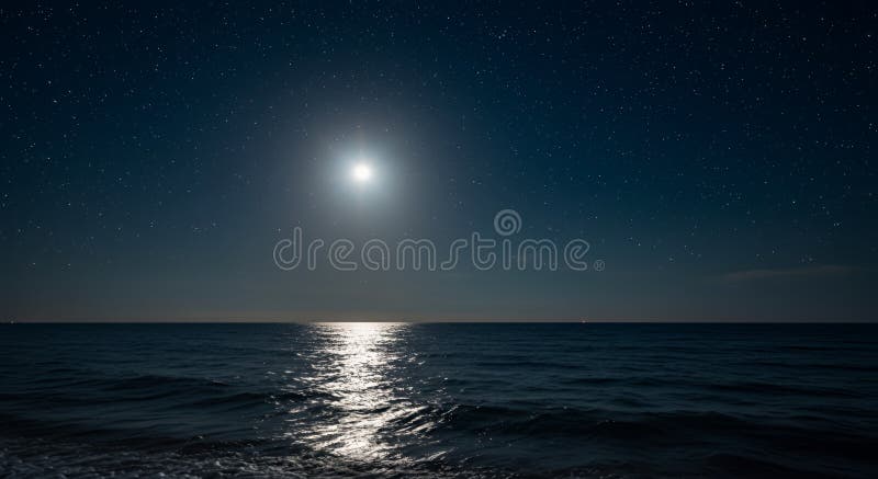 Night Sky Over Calm Ocean Moonlit Waves Stock Illustration ...