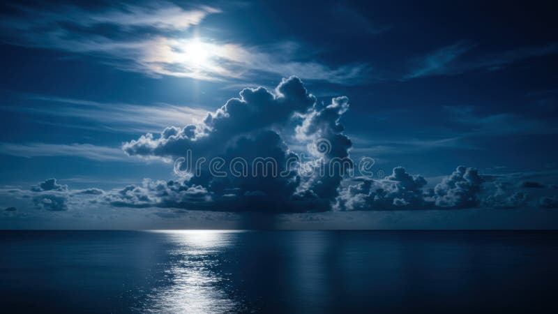 Moonlit Ocean Night stock illustration. Illustration of clouds - 371277767