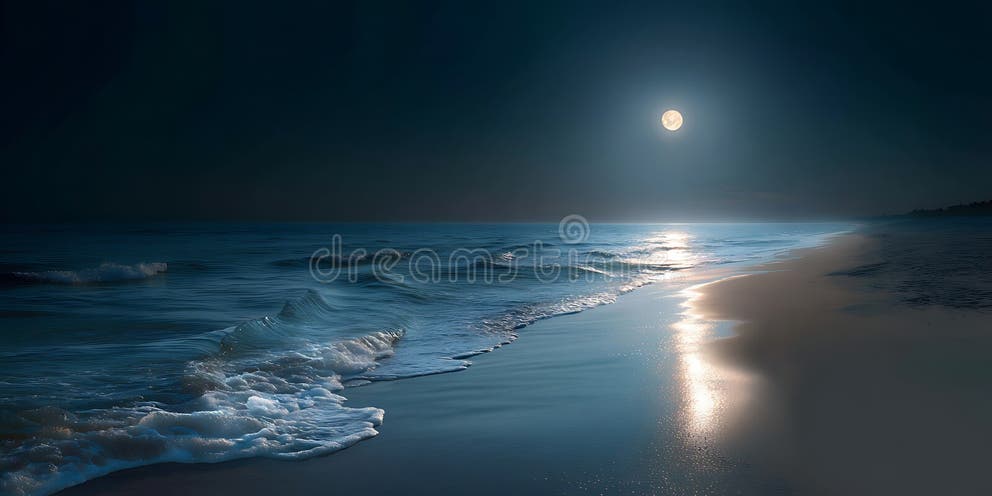 Serene Nightscape Moonlight on Ocean Waves Stock Illustration ...
