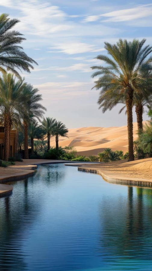 Serene Oasis, Desert Sands Meet Pool Water Stock Illustration - Illustration of majestic ...