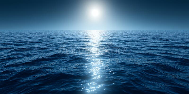 Serene Ocean Scene Bright Sunlight Reflecting on Deep Blue Water ...
