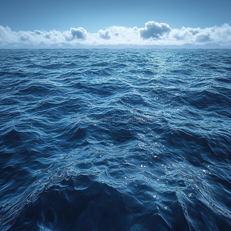 Waves Gently Ripple Across the Vast Ocean Under a Bright Blue Sky with ...