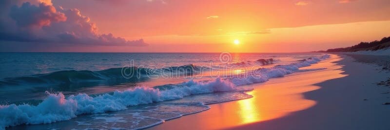 Serene Ocean Sunset, Soft Waves Lapping Shore, Beach, Relax Stock ...
