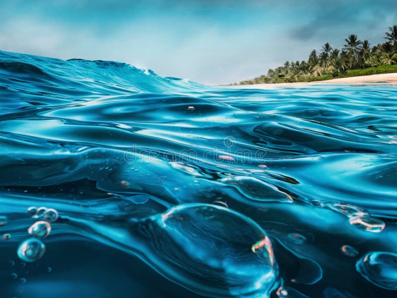 Serene Ocean Surface with Rippling Water and Rising Bubbles Stock Photo ...