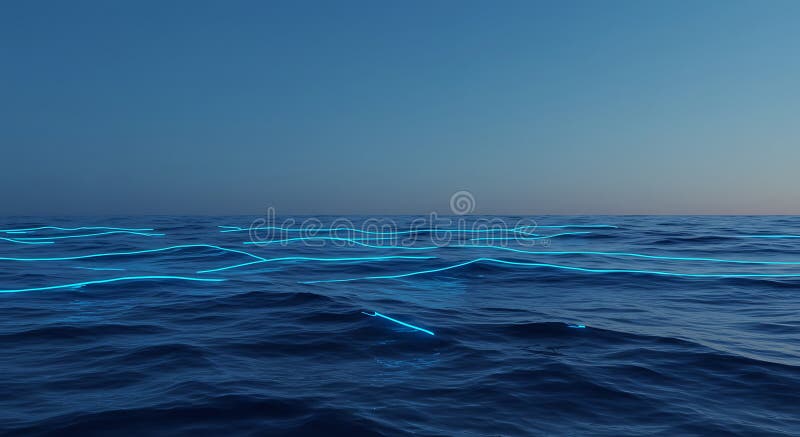 Calm Ocean Wave Patterns Under a Twilight Sky with Blue Highlighting ...