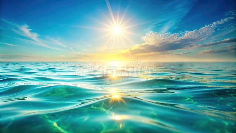 Serene Ocean Surface at Sunset Glimmering Water, Sun Rays, and Peaceful Clouds. Generative AI ...
