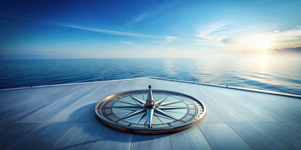 Serene Ocean View with a Compass Rose Aboard a Vessel at Sunset. Generative AI Stock ...