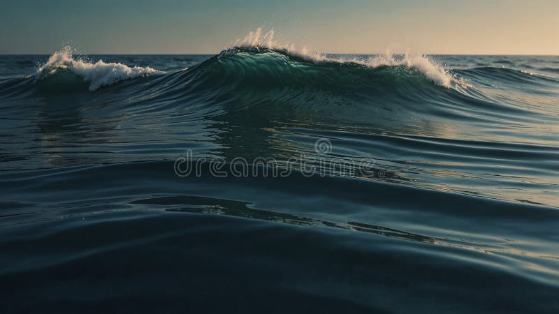 Serene Ocean Wave at Sunset with Golden Light Reflections and Tranquil ...