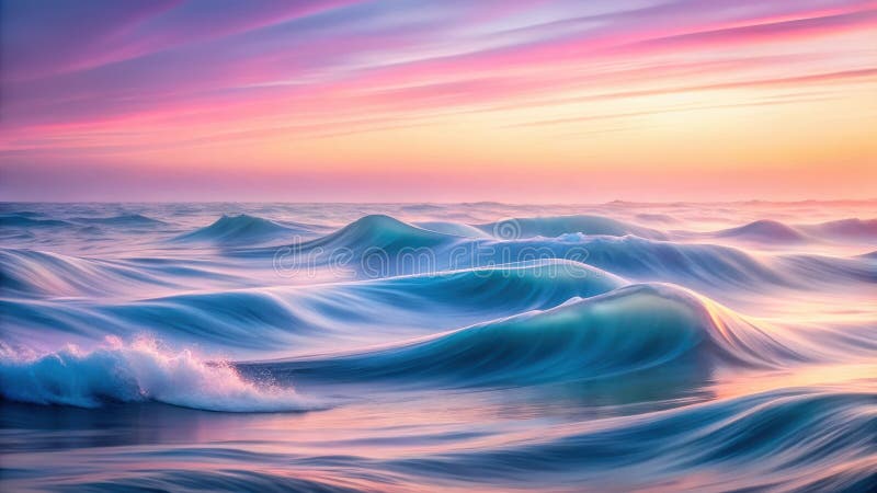 Serene Ocean Waves at Sunrise a Pastel Dreamscape of Rolling Tides and Gentle Breakers ...