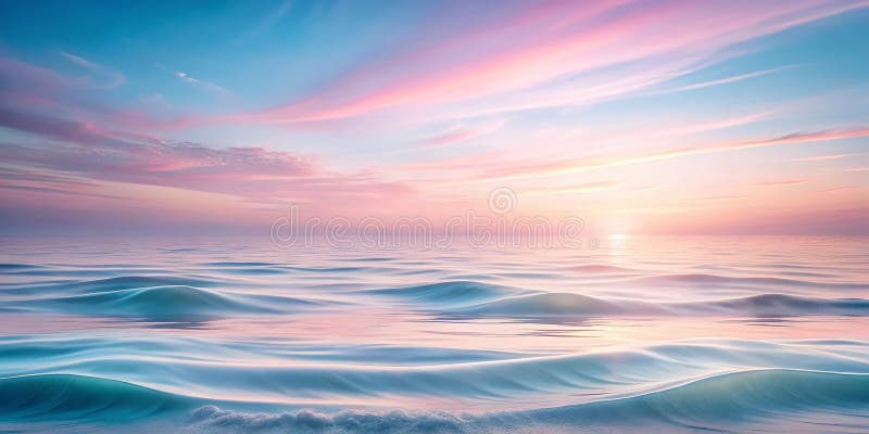 Serene Ocean Waves at Sunset with Pastel Sky. Generative AI Stock Illustration - Illustration of ...