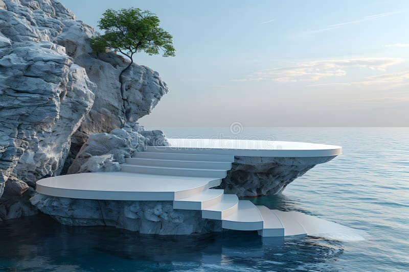 Serene Oceanfront Escape with Modern Cliffside Terrace and Tree ...