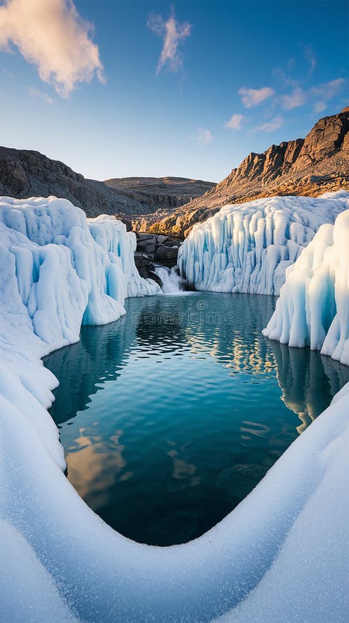 In a Serene and Otherworldly Norwegian Ice Fall Landscape Stock ...