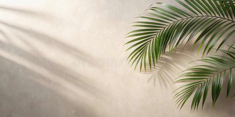 Serene Palm Fronds Cast Shadows on a Textured Beige Surface, Evoking a ...