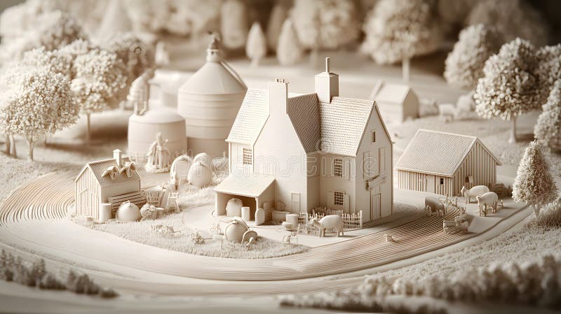 A Serene Paper Model of a Rural Farm Scene Stock Illustration ...