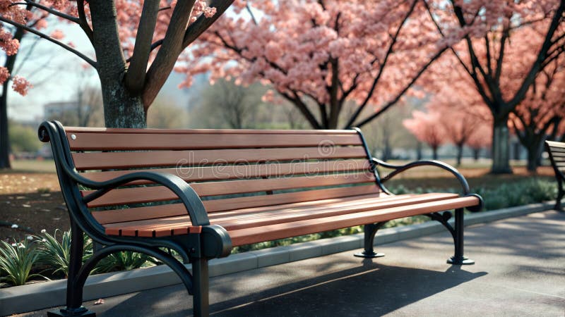 Tranquil Park Bench Beneath Blooming Cherry Blossom Trees Springtime ...