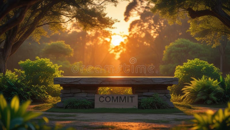 Commitment Inscription in Serene Park at Sunrise Symbolizing Dedication ...