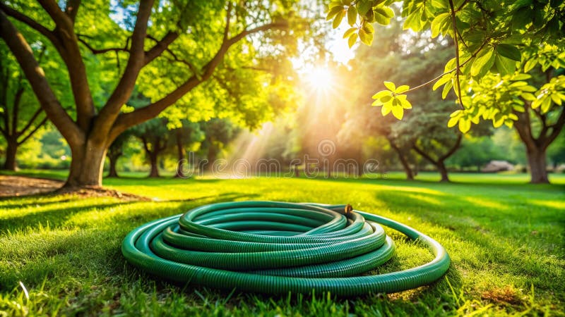 Serene Park Scene Long Exposure of a Coiled Garden Hose Under a Tree ...