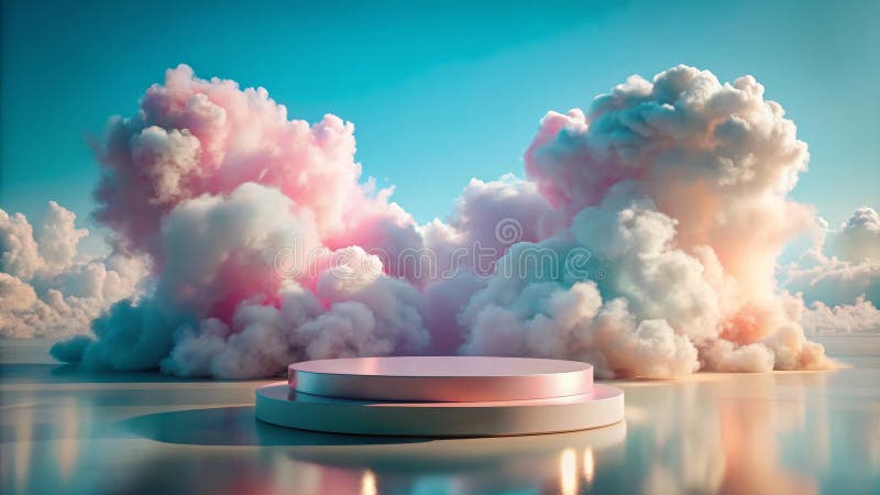 Serene Pastel Cloudscape with Elegant Two-tiered Display Platform ...