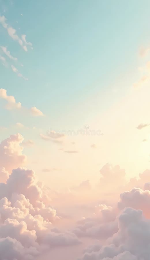A Serene Pastel Colored Sky, with Soft Fluffy Clouds, Dreamy and ...