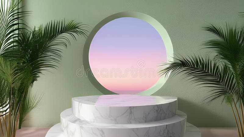 Three Tiered Marble Display with Pastel Sunset View Stock Video - Video ...