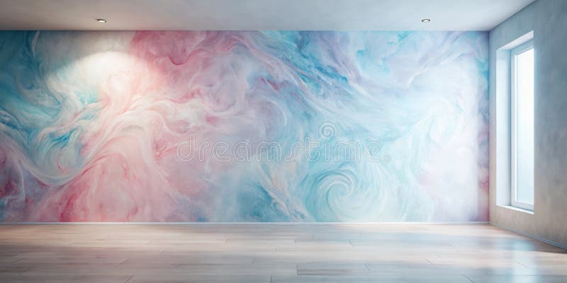 Serene Pastel Swirl Wall in an Empty Room with Natural Light ...