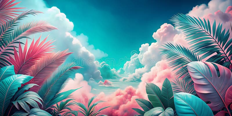 Serene Pastel Tropical Leaf and Cloud Background a Delicate Design for ...