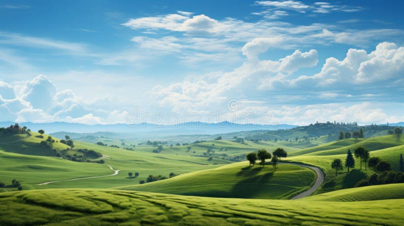 Serene Pastoral Landscape Rolling Hills - AI Generated Stock ...