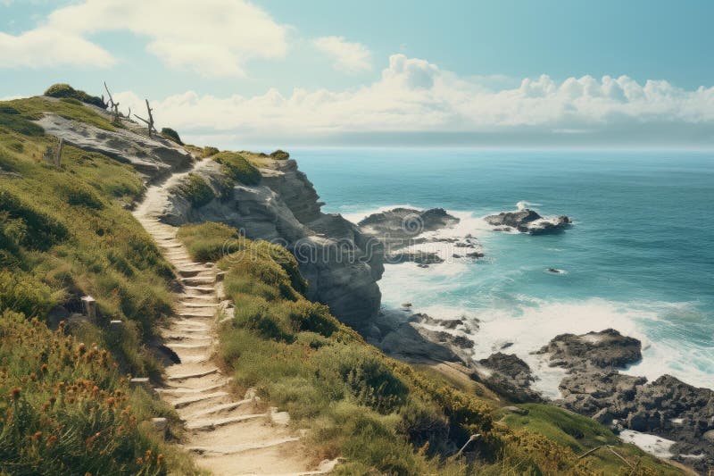 Serene Path Leading Ocean Way. Generate Ai Stock Photo - Image of path ...
