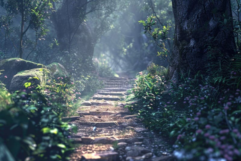 A Serene Path in a Lush Green Forest, Perfect for Nature-themed Designs ...