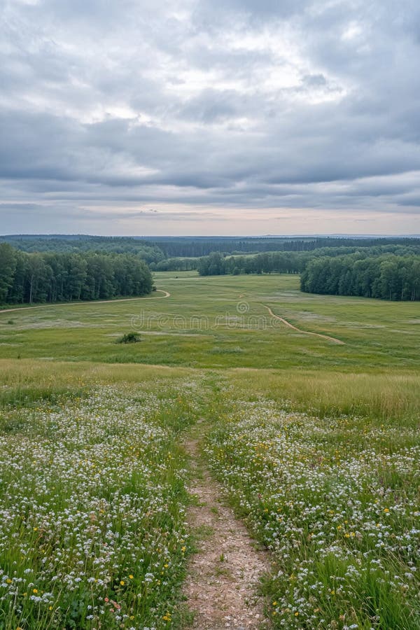 Serene Path through Wildflower Meadow and Forest High Quality Image ...