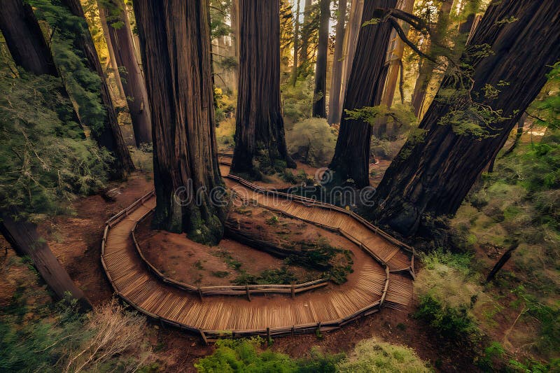 Pathway Winding Around a Tree in the Forest Stock Illustration ...