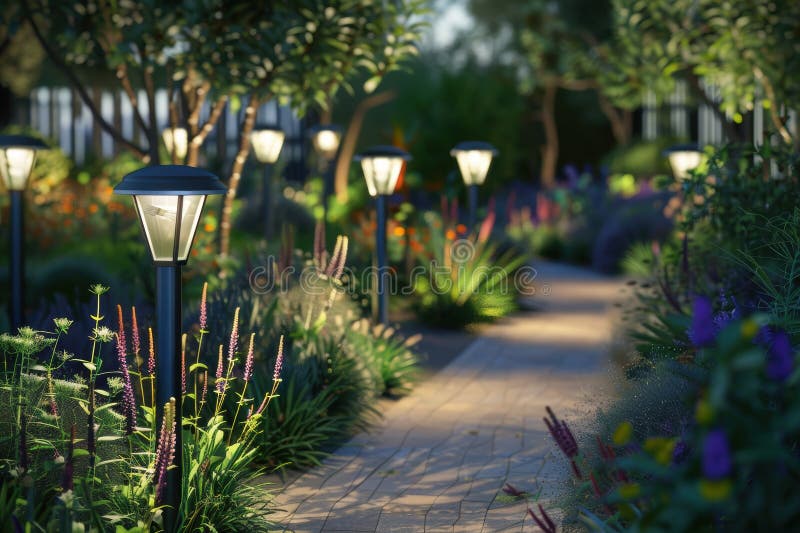 Eco-Friendly Nighttime Pathway with Solar Lights and Native Plants for ...