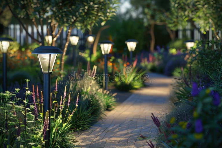 Eco-Friendly Nighttime Pathway with Solar Lights and Native Plants for ...