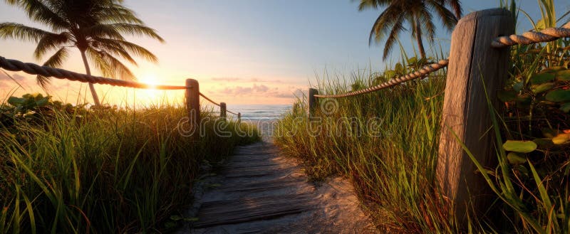 The Serene Pathway Leading To a Beautiful Tropical Beach at Sunset.AI ...
