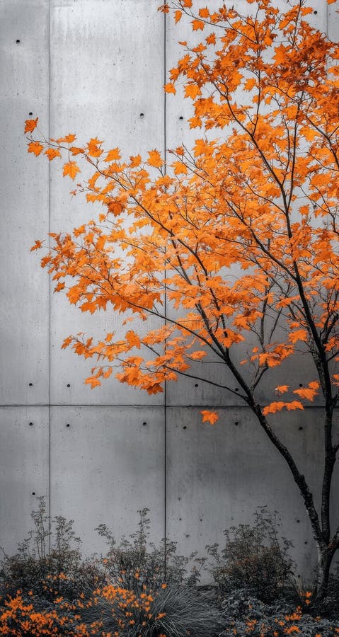 A Tranquil Autumn Walkway Surrounded by Vibrant Red Leaves in a Modern ...
